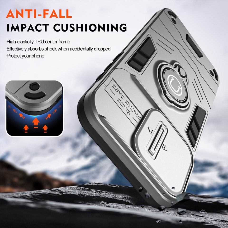 For Samsung Galaxy A57 Hybrid Armor Camera Slide Cover Ring Holder ...