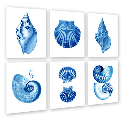 Blue Sea Shell Prints set of 6 Unframed Coastal Art Decor Beach Decor ...