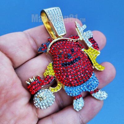 KOOL AID GUN MAN ICED MONEY BAG CUBIC ZIRCONIA GOLD PLATED LARGE CHARM ...
