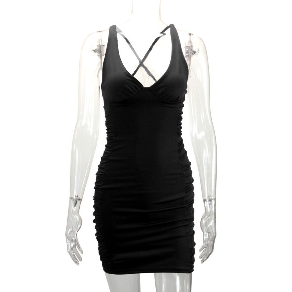 Women Sexy Deep V-Neck Backless Mini Dress Lingerie Nightie Bodycon ...