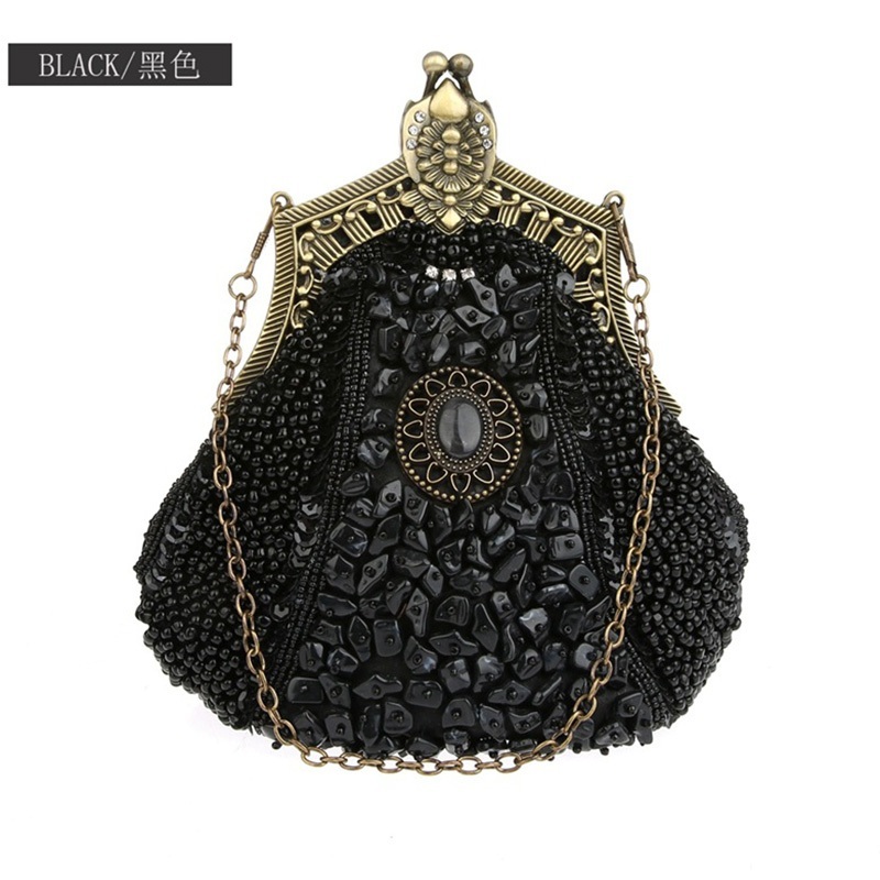 Vintage Womens Beading Stone Clutches Handbag Elegance Evening Party ...