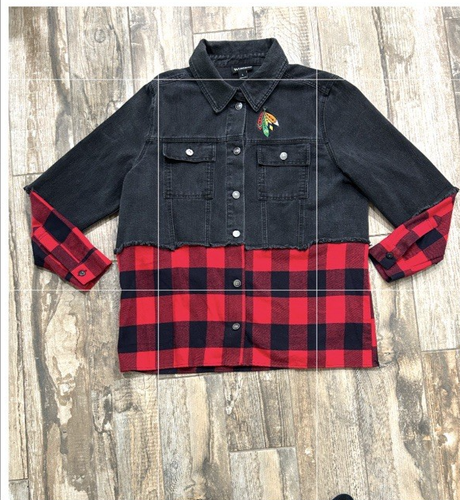 Ladies L Chicago Blackhawks 1 Piece Denim Flannel Black Red Long ...