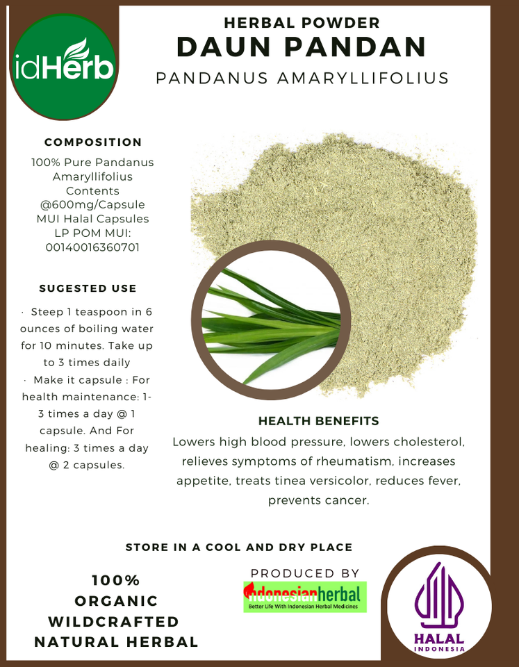 [idHerb] 50-500 gram Powder Pandan Screwpine Pandanus Amaryllifolius ...