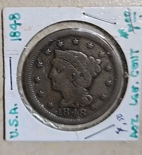 1848 - Large Cent Braided Hair One Cent coin. Ungraded. Good Condition ...