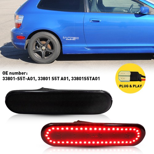 2X For Honda 02-05 Civic Si EP3 3DR Smoke Red Rear LED Bumper Side ...