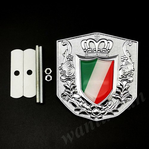 Metal Chrome Italy Italian Flag Royal Crown Car Front Grille Emblem ...