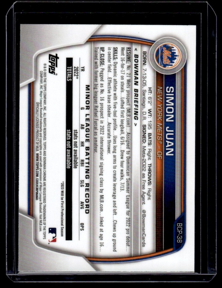2023 Bowman Chrome Prospects Simon Juan New York Mets #BCP-38 | eBay