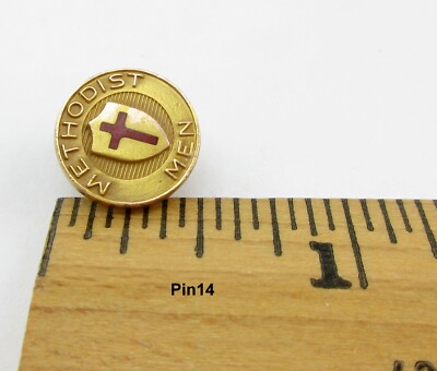 Vtg Methodist Men Pin Screw Back Gold Tone Enamel Accent Religious ...