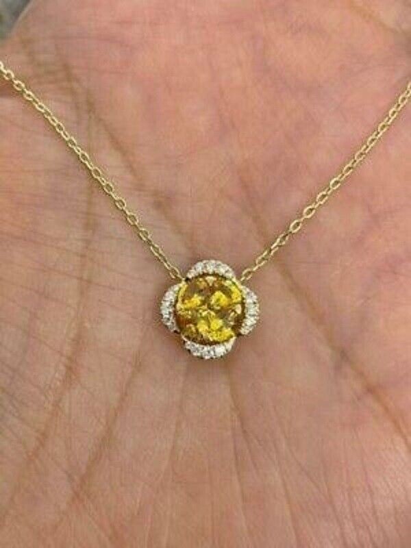 1.50Ct RoundCut Lab-Created Yellow Citrine Flower Pendant 14K Yellow ...