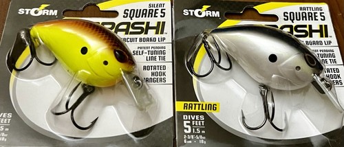2 Storm Arashi Silent Square 5 ASQS05 Crankbait Lures HOT CHART SHAD ...