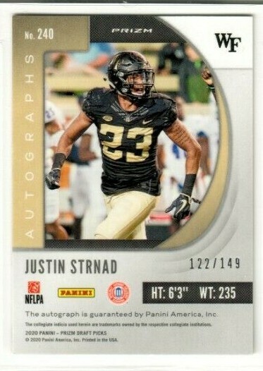 JUSTIN STRNAD 2020 Panini Prizm Draft Picks AUTO NEON ORANGE #122/149 ...