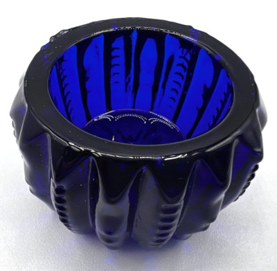 Studio Art Glass Salt Dip-Iridescent Cobalt Blue Zippered Pattern 1 3/4 ...