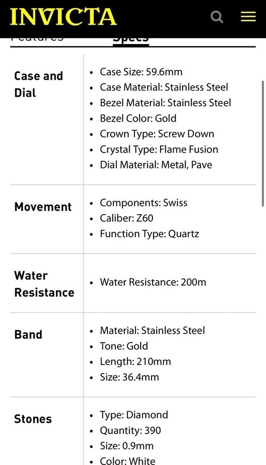 Invicta Gladiator Gold 1.64 Carat Diamond Watch 44464 | eBay