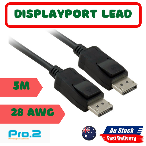 BLACK COLOUR PRO 2 LEAD LENGTH 5M DISPLAYPORT LEAD PLUG TO PLUG 4K@60HZ ...