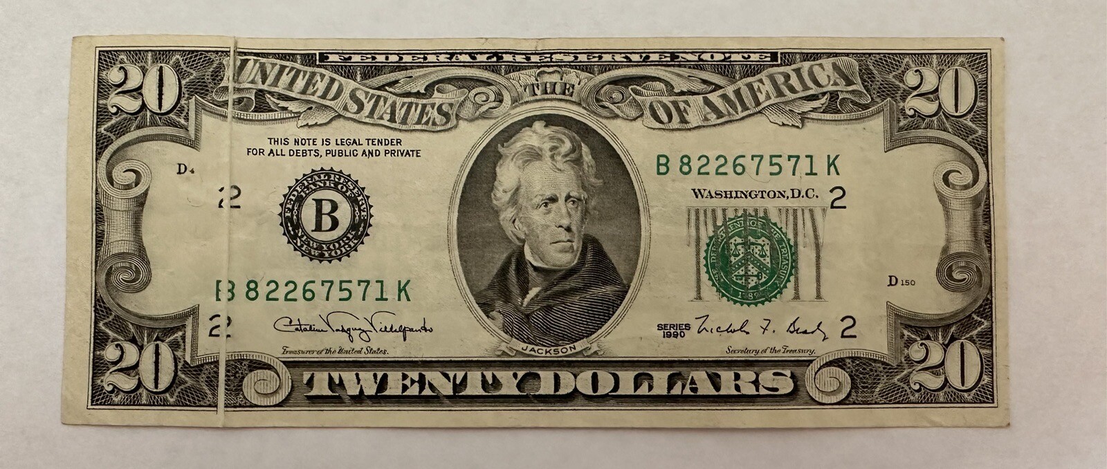 $20 Dollar Bill ERROR crease misprint Gutter Fold on Embedded Security ...