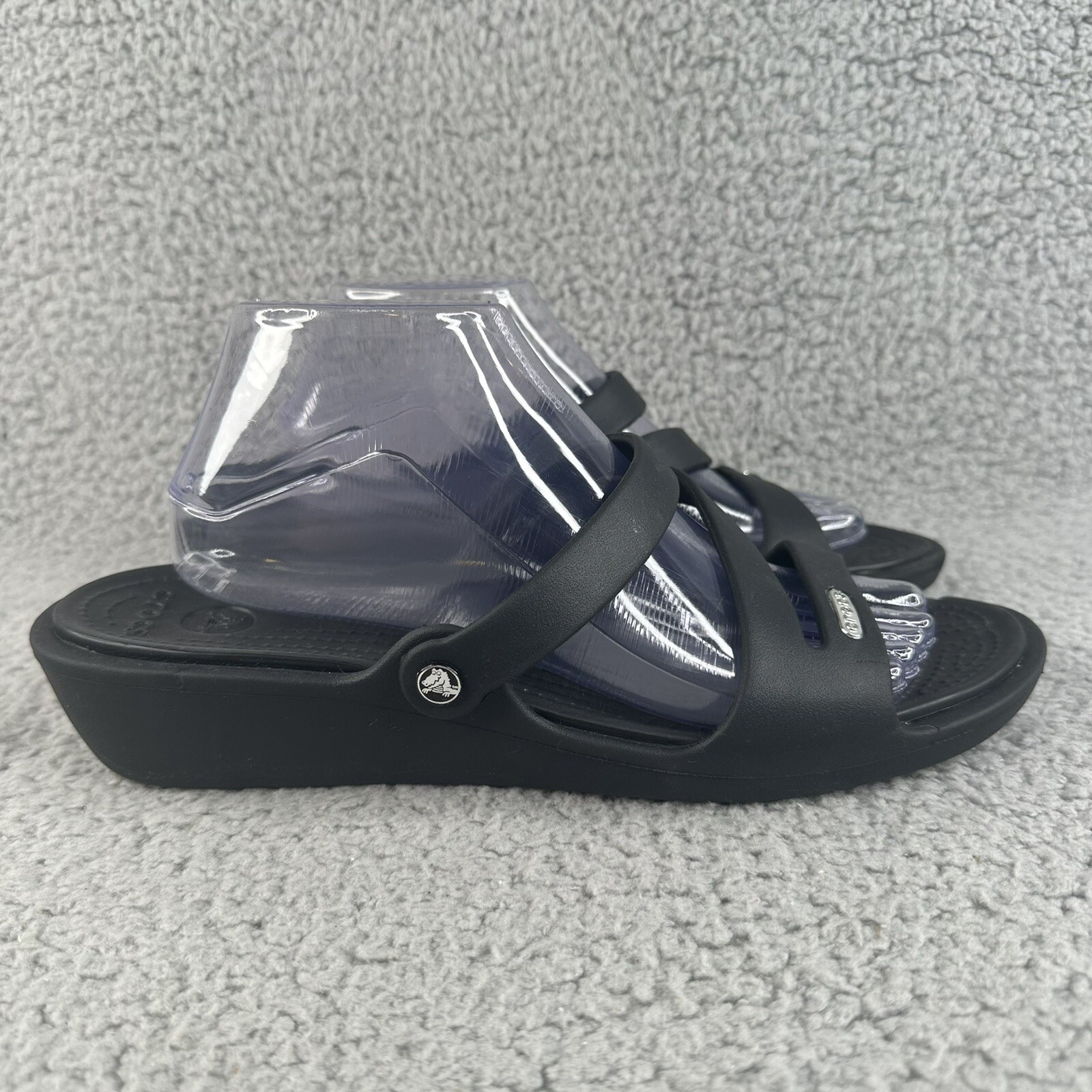 Crocs Womens Shoes Patricia Black Wedge Heel Slides S… - Gem