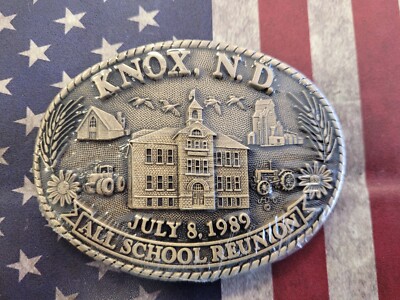 1989 Knox North Dakota all school reunion souvenir belt buckle. Solid ...
