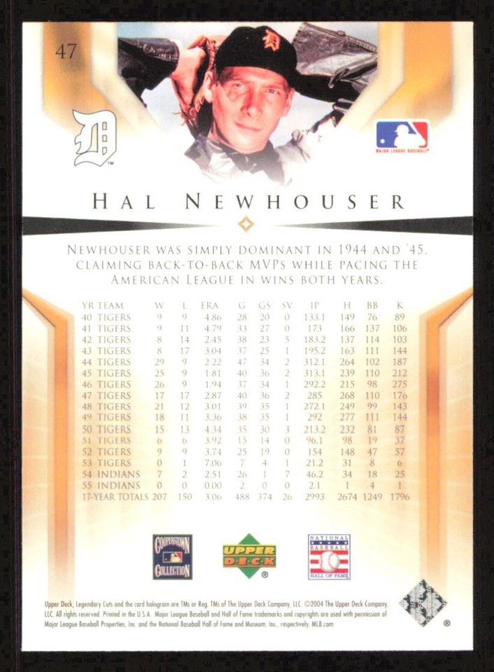 2004 SP Legendary Cuts HAL NEWHOUSER Base Baseball card DETROIT TIGERS ...