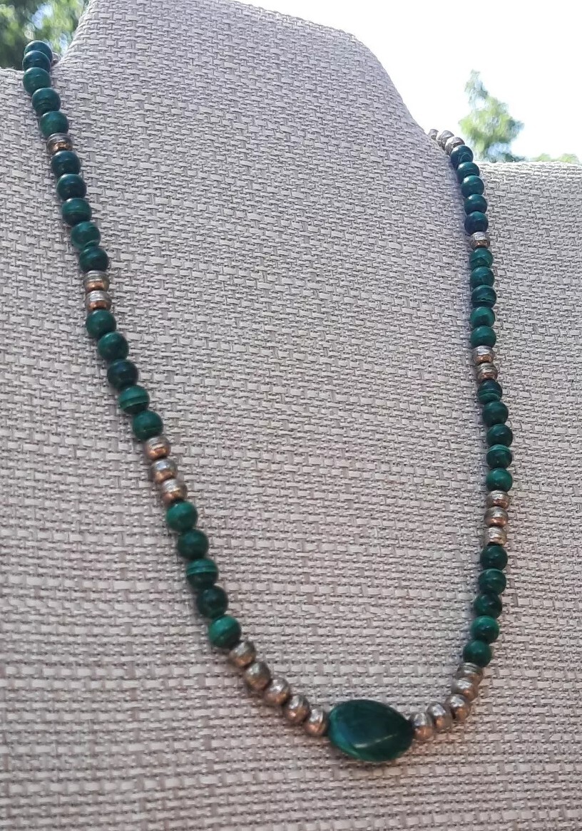 Vtg Navajo Bench Bead Sterling Silver Malachite Bead … - Gem