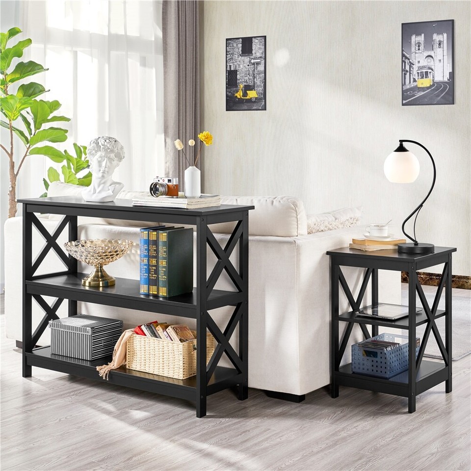 Slim Console Table X-Shape Side Table Storage Shelve Multi-tier ...