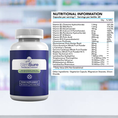 SlimSure 60 Capsules , Food Supplement, Slim Sure Premium with Gut ...