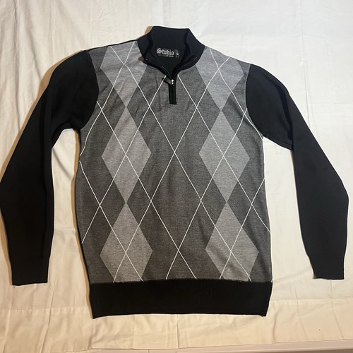 Studio By Omega Sweater Mens Medium 1/4 Zip Color Block Preppy Retro ...