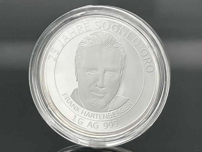 JUBILÄUMSMEDAILLE AUS 999/- FEINSILBER "25 JAHRE SOGNI D'ORO ...