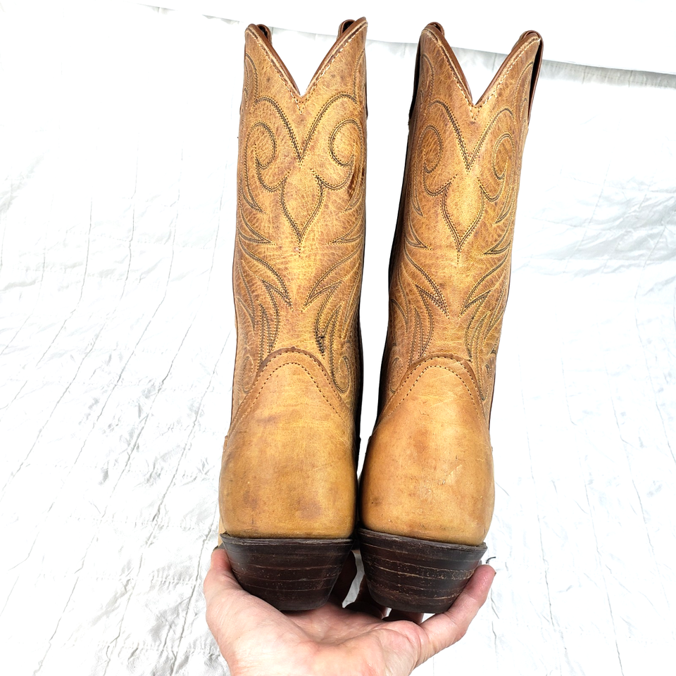 Vintage CODE WEST Womens SIZE 9 M Western Tan Leather Cowboy Boots Made ...