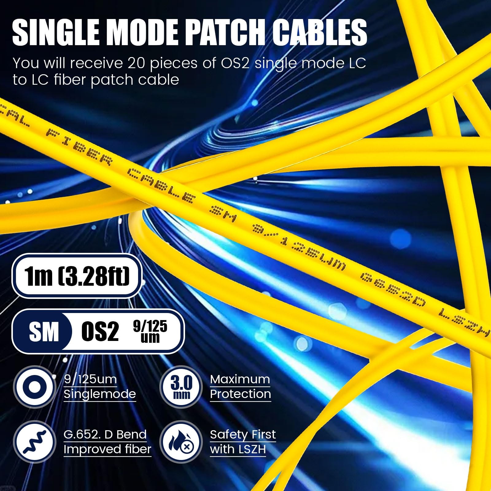 20 Pack LC to LC Fiber Patch Cable 1M OS2 Single Mode Duplex 10Gb SMF LSZH Cord. | eBay