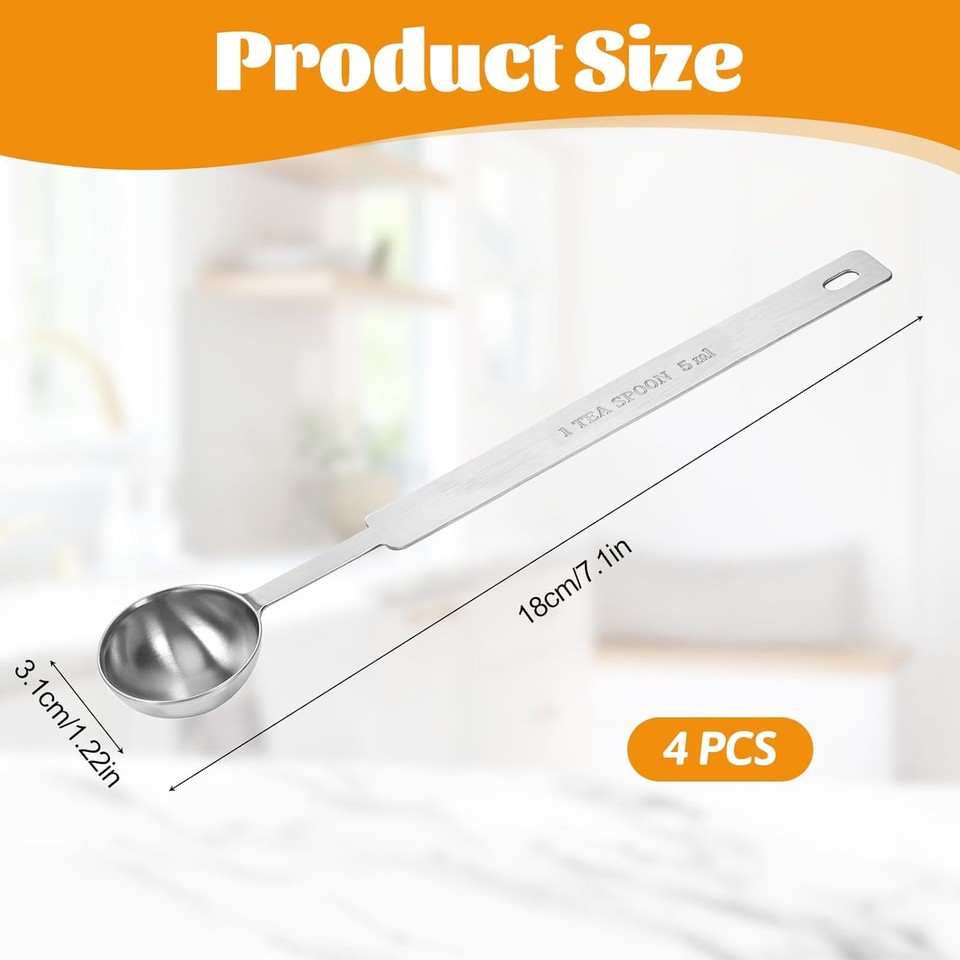4 Pcs Teaspoons Measuring Spoon, 5 Gram Scoop, Stainless Steel ...