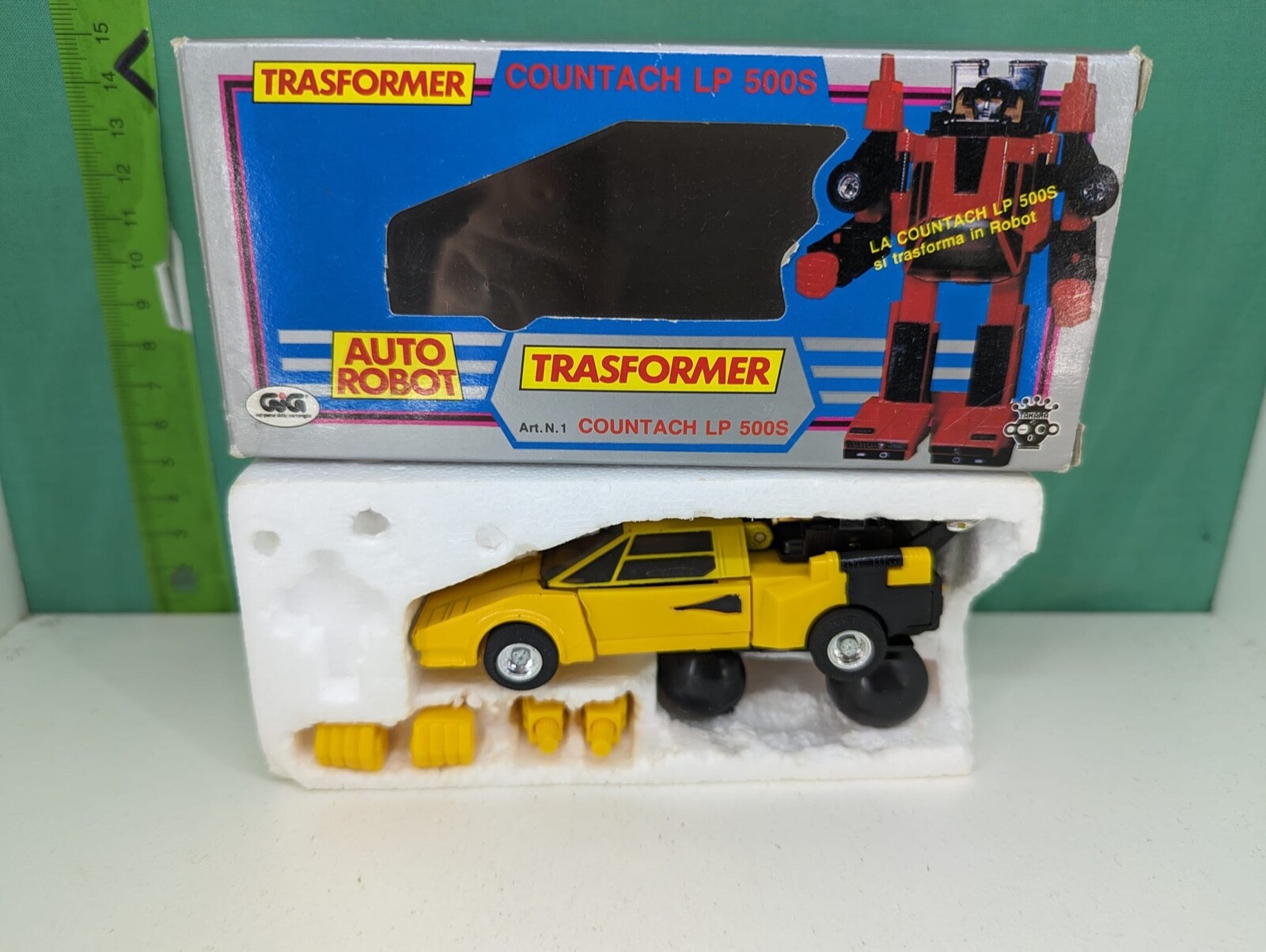 DIACLON TRANSFORMER SUPER COUNTACH LP 500S YELLOW CAR ROBOT 1980 TAKARA ...
