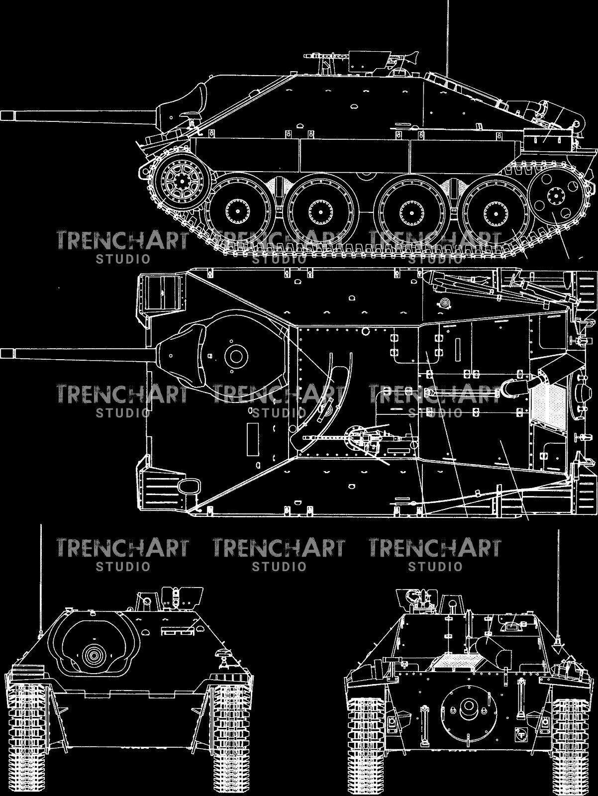 Poster Jagdpanzer Hetzer german tank destroyer WWII Print war drawing ...