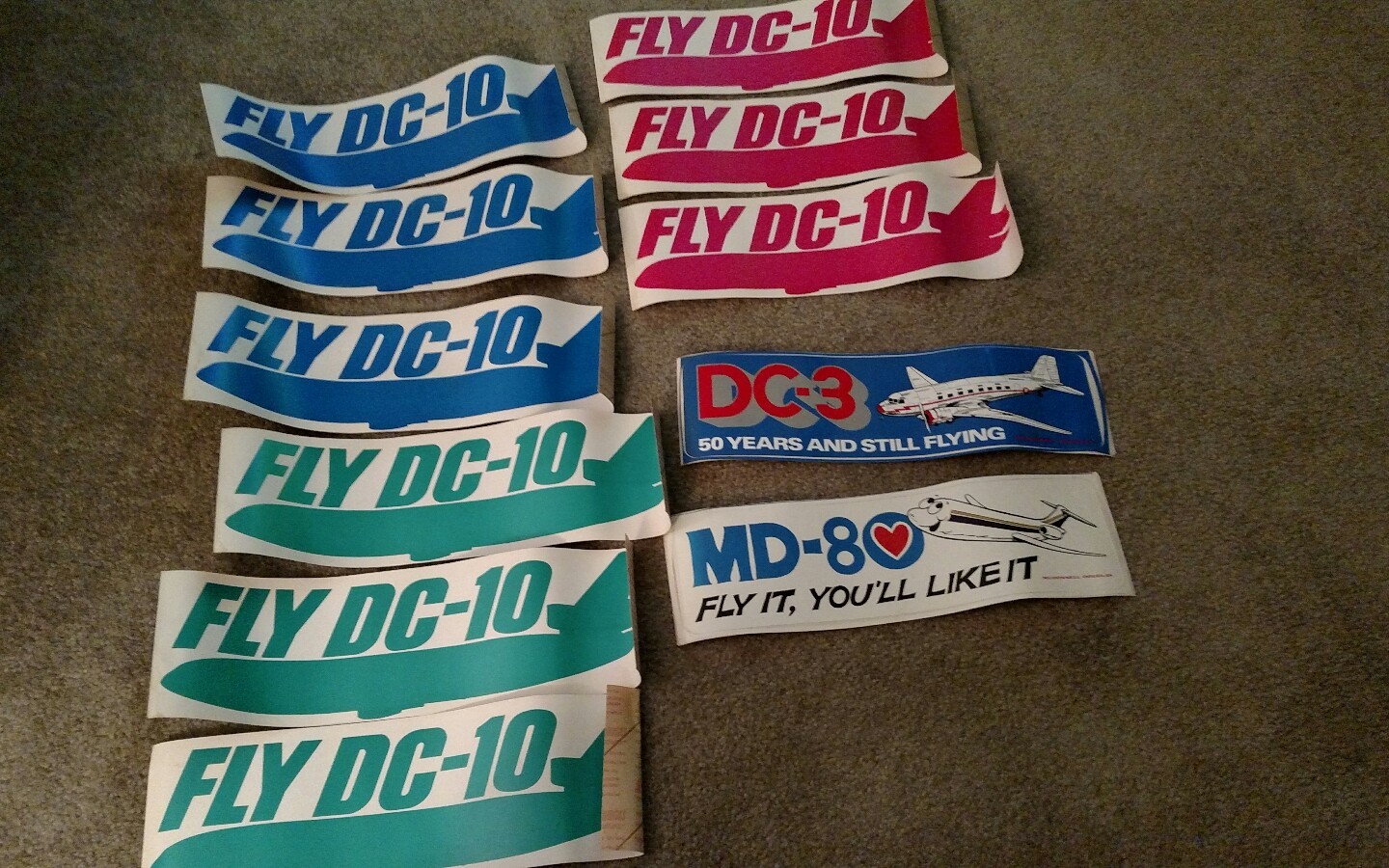 DC-10, DC-3, MD80 McDonnell-Douglas bumper stickers. Promo materials ...