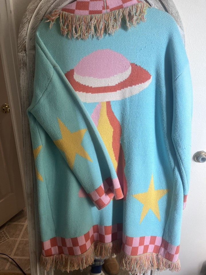 Dressed in LALA Alien Greeting Earthlings UFO Cardigan Sweater Size S/M ...