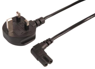 UK Mains Plug to Right Angled IEC C7 Power Lead, 6A, 2m, Black ...
