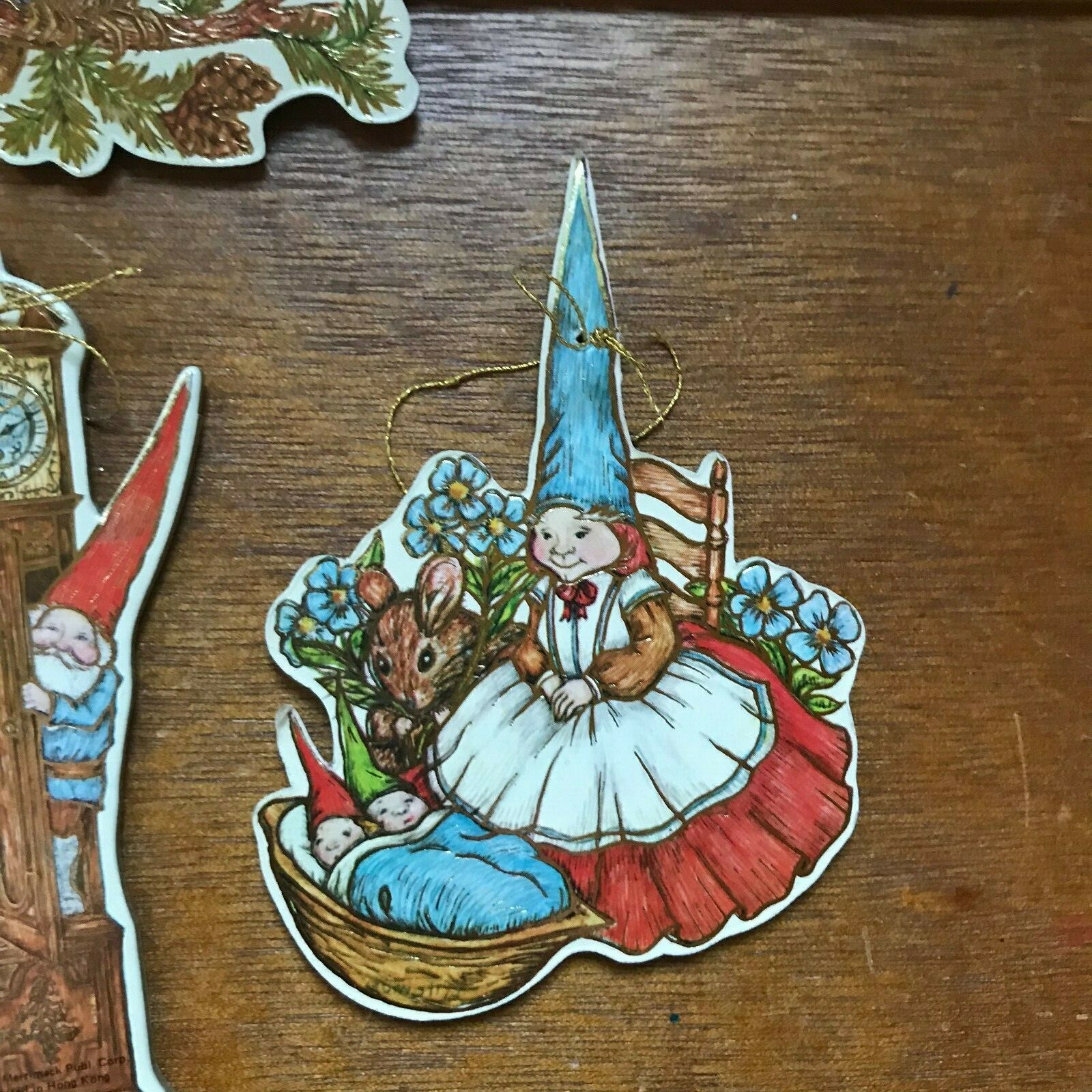 Estate Lot of 4 Gilt Accented Doubled Sided Cardboard Dwarfs Elfin ...