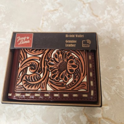 Tony Lama Rodeo Wallet Brown Tooled Leather Floral Western Bifold RFID ...