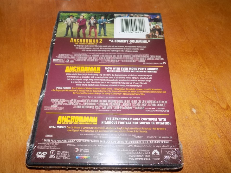 THE ANCHORMAN COLLECTION Ron Burgundy Wil Ferrell Anchorman 3 Movie DVD ...