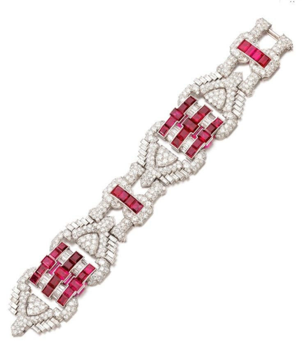 Invisible Set Lab Grown Ruby Studded Art Deco Tennis Bracelet 925 SS ...