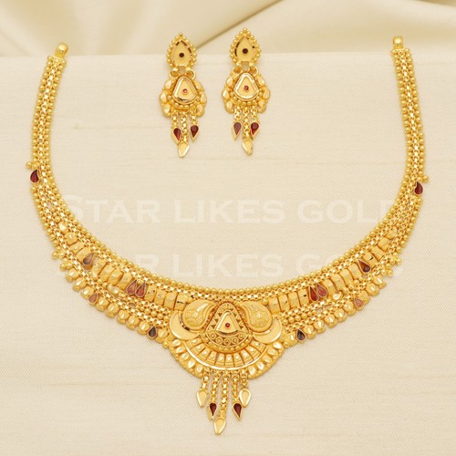 Hallmark 22K Solid Yellow Gold Necklace Earring Set Wedding Rajasthan ...