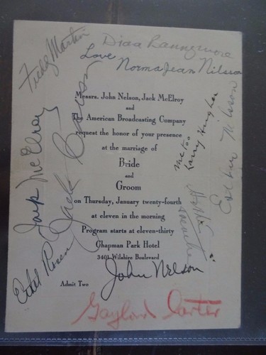 ORIGINAL, SIGNED "Wedding Invitation" / 1940s ABC Radio Show "Bride ...