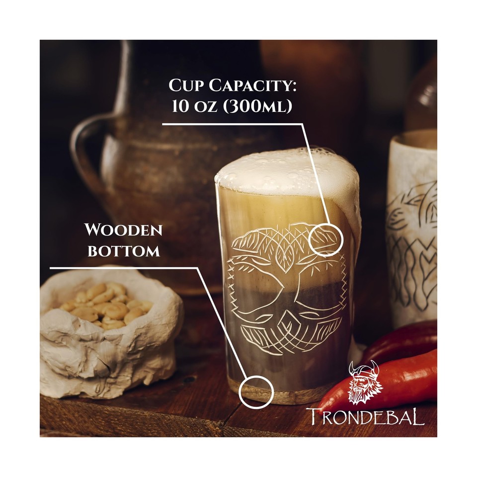 Trondebal Viking Drinking Horn Mugs Set of 4, Natural Ox Horn Cups ...