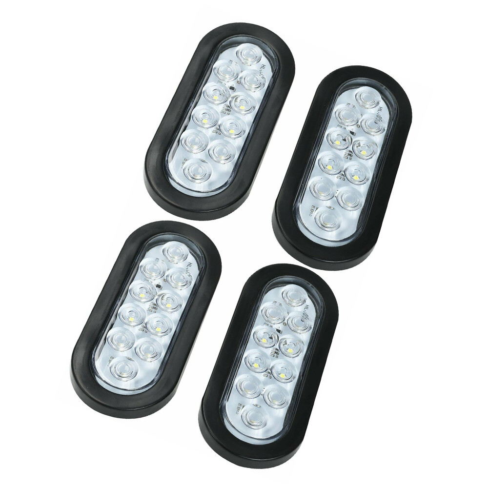 4PC 6" 10LED Stop Turn Tail Lights White Reverse Lights Oval Trailer ...