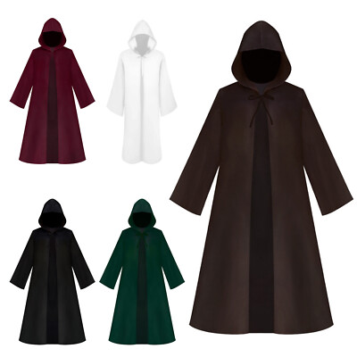 Mens Long Tunic Halloween Knight Cosplay Costume Hooded Robe Fancy ...