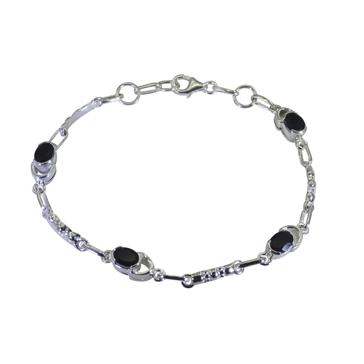 comely Black Oynx 925 Solid Sterling Silver Black Bracelet Natural ...