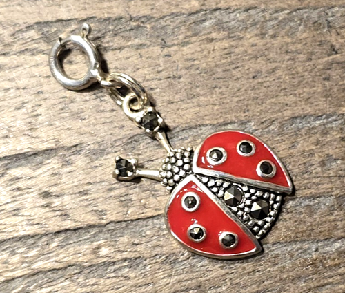 Sterling Silver Enameled Ladybug Charm w/ Marcasite 3/4 inch Easy ...