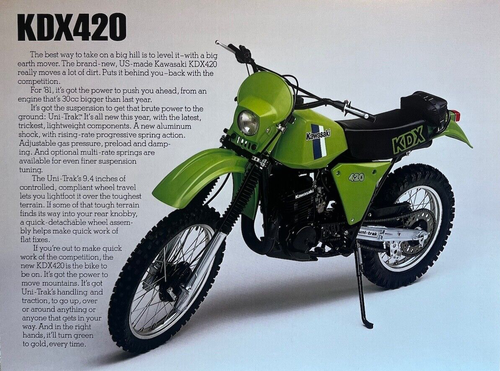 1981 Kawasaki KDX420 double-side brochure-literature KDX 420 P/N 99969 ...