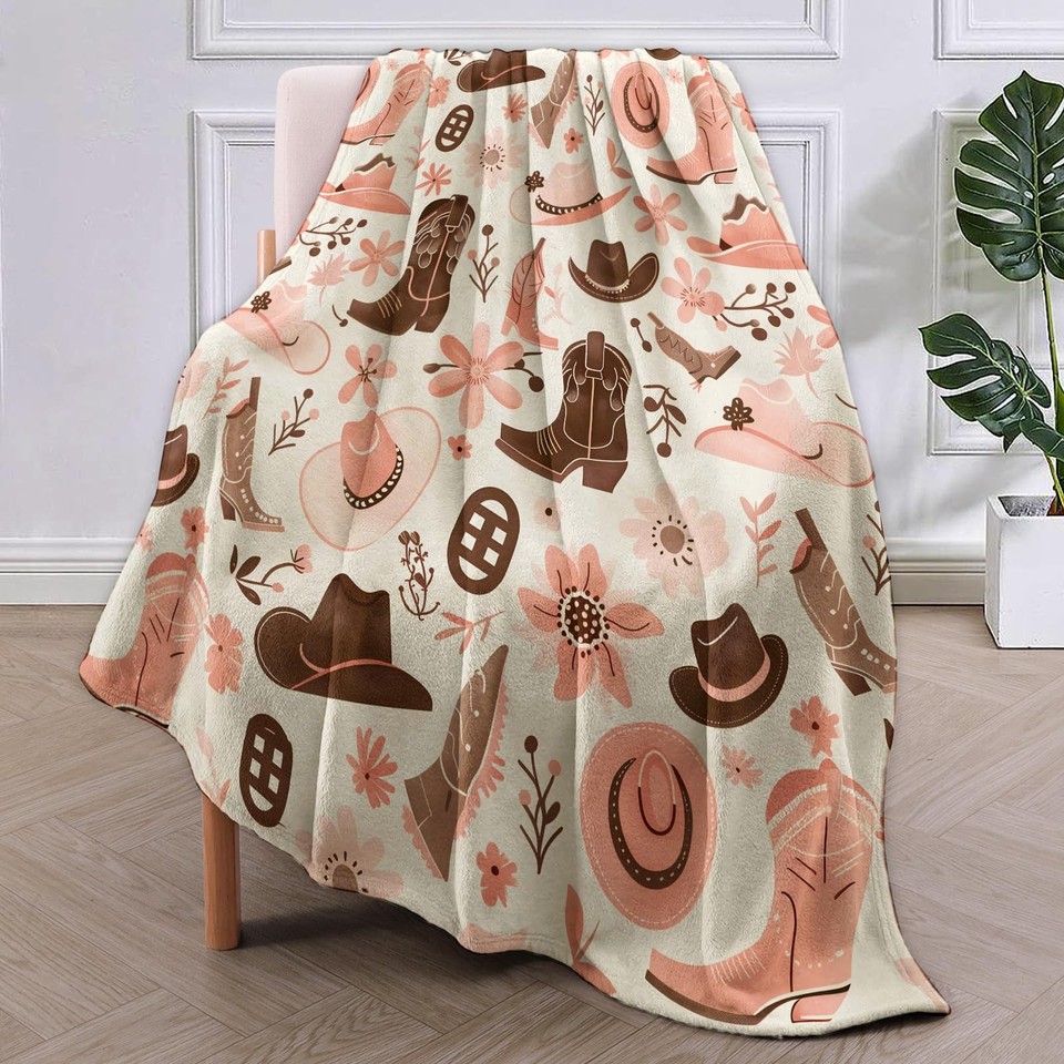 Cowboy Blanket Gifts for Women, Western Hats and Boots Pattern Flannel ...