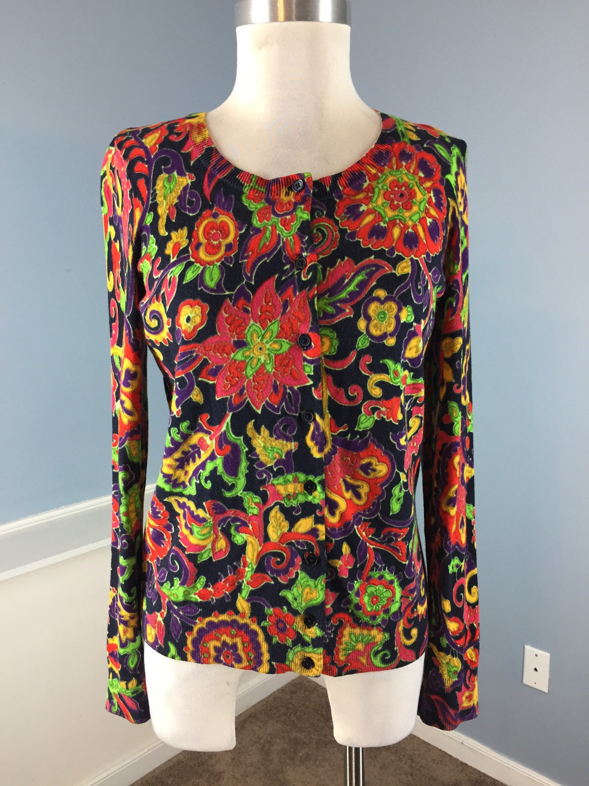 Talbots S Cardigan sweater Multi color Floral Cotton … - Gem