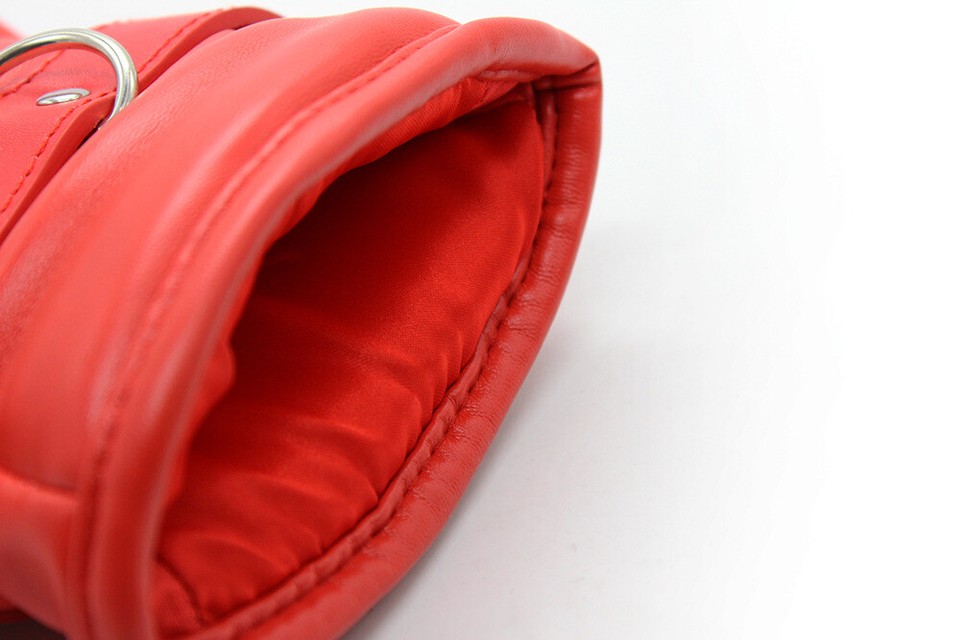 PU leather Red Handcuffs Soft Gloves Lock Mittens Binding Restraint for ...